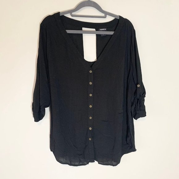 torrid | Tops | Torrid Black Lightweight Button Front Roll Tab Sleeve ...